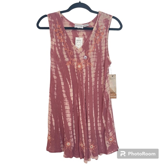 raya sun | Tops | Raya Sun Tie Dye Embroidered Sleeveless Blouse In ...